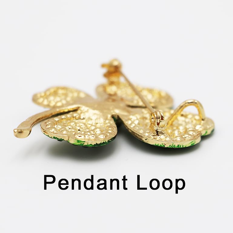 Rosemarie Collections Women's St. Patrick's Day Lucky Irish Four Leaf Clover Shamrock Pave Crystal Rhinestone Pin Brooch (Gold Tone, 2.25")