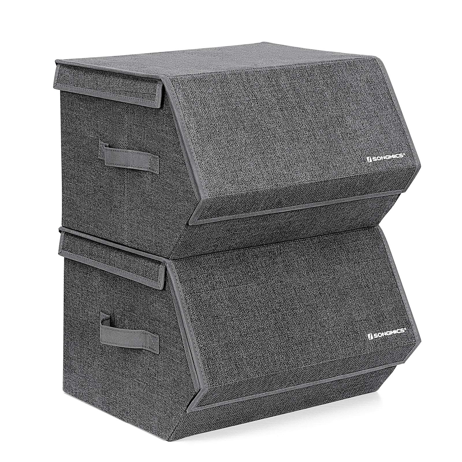SONGMICS Stackable Storage Bins Set of 2, Storage Boxes with Lids, Non-Woven Fabric Closet Organizers with Magnetic Closures, Side Handles, Dark Gray URYLB02GV1