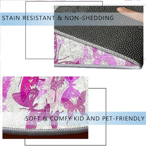 Round Office Chair Mat for Hardwood Floor Butterfly Thick Hard Floor Protector Purple Non-Slip Floor Mats Office Rug Floor Protectors 2 FT