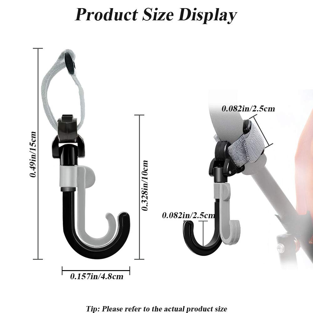 Stroller Hooks | 2 Pack of Multi Purpose Hooks | 360 Swivel Stroller Clips for Mommy, Perfect Stroller Accessories for Hanging Diaper Bags, Groceries, Clothing, Purse