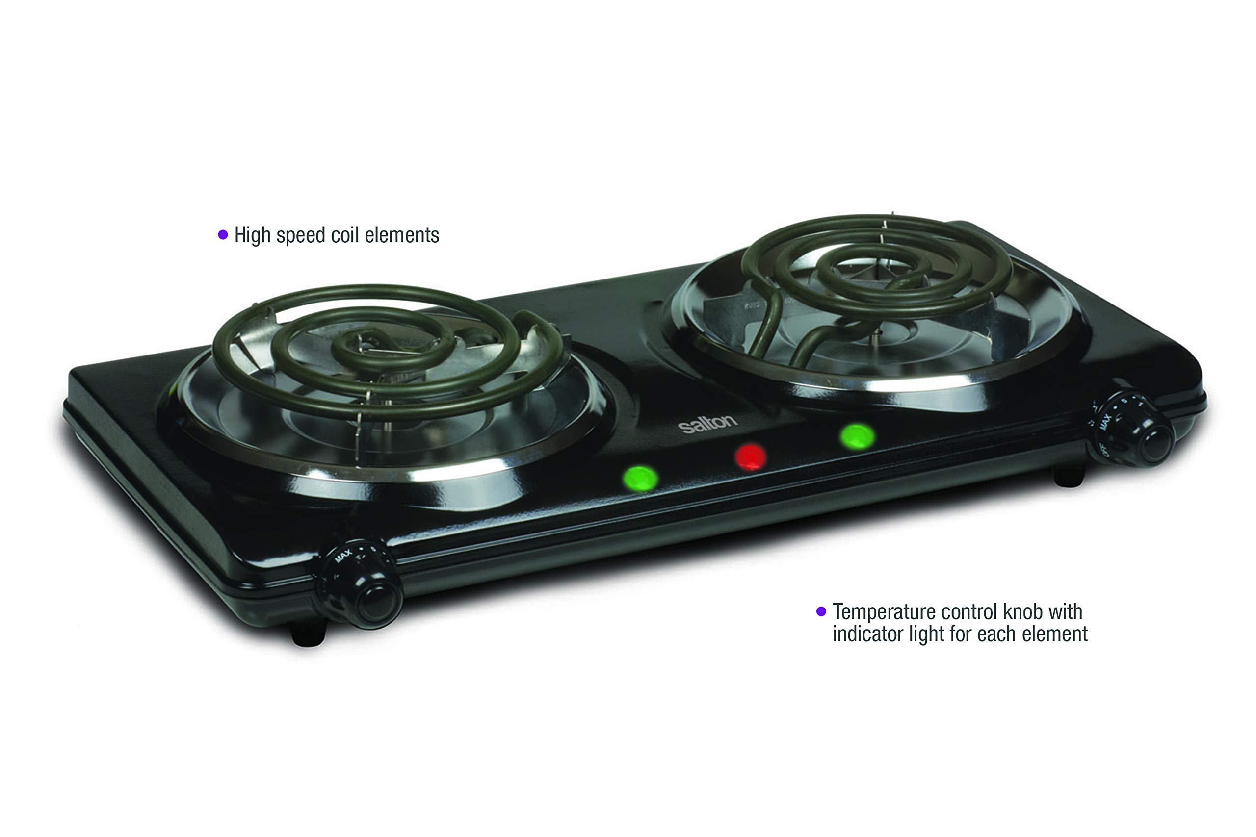 Salton Portable Double Cooktop, 3.45 lb, Black