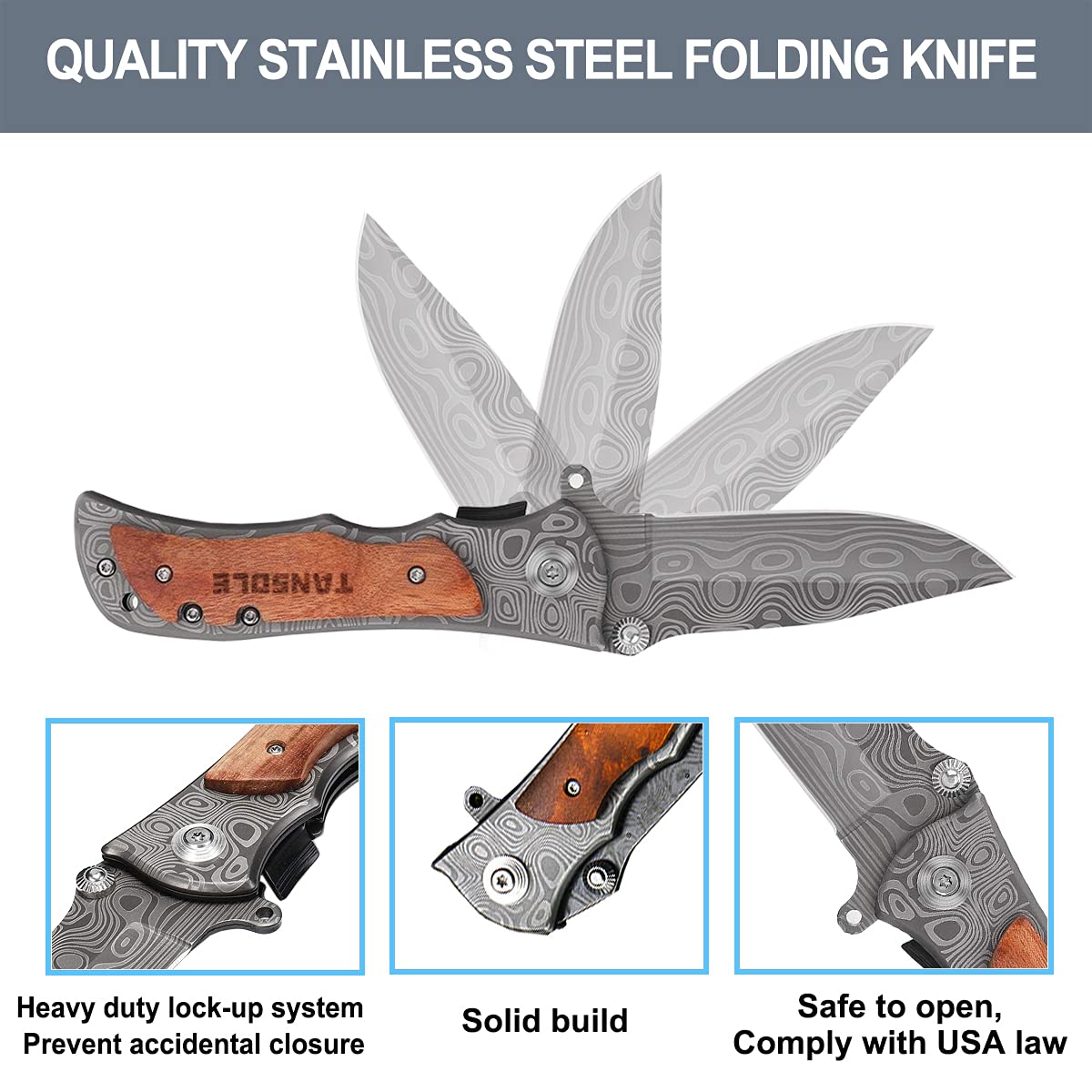 TANSOLE Pocket Folding Knife with waist bag for Outdoor Camping Hunting knives