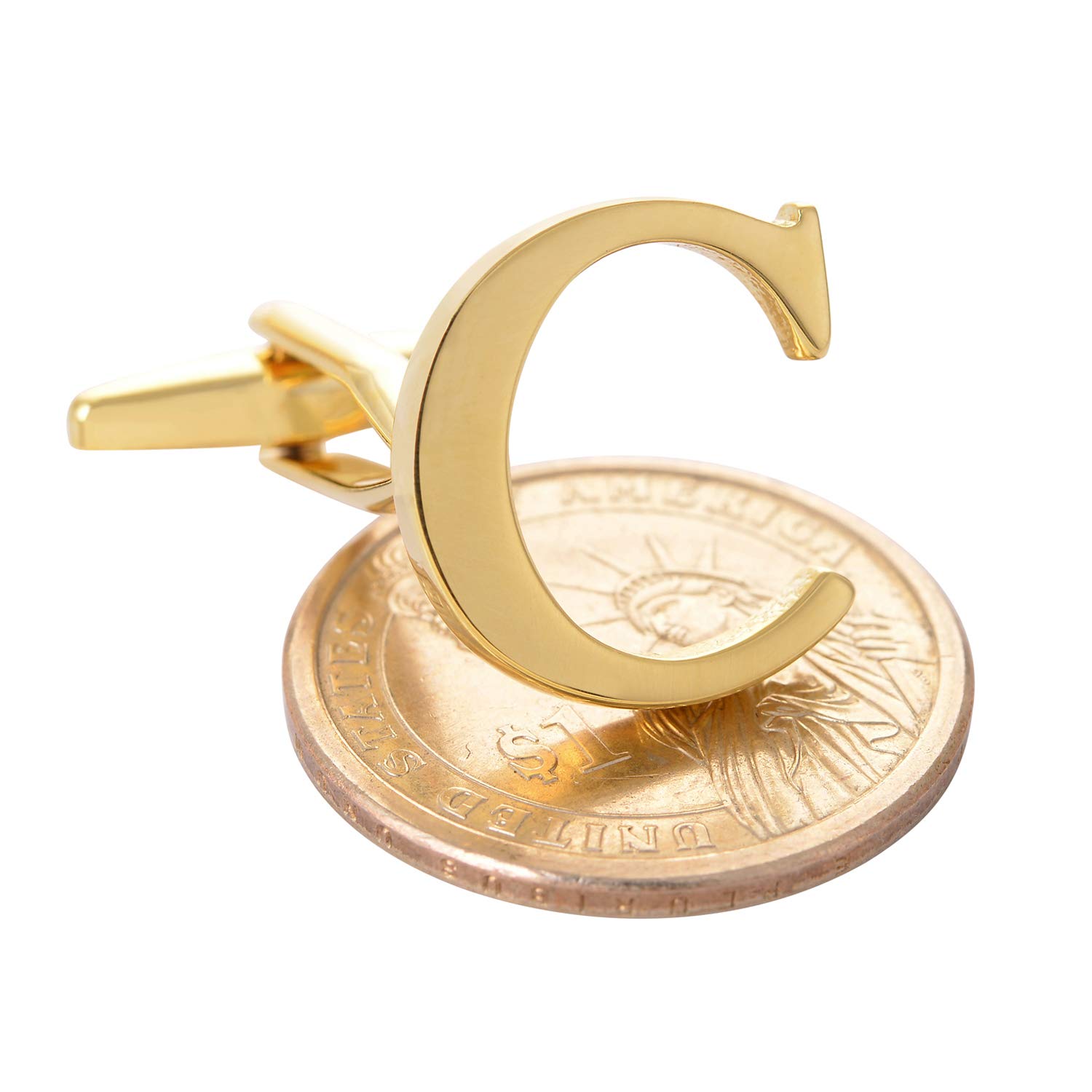 Salutto Men's Gold Letter C Cufflinks 1 Pair with Gift Box (C)