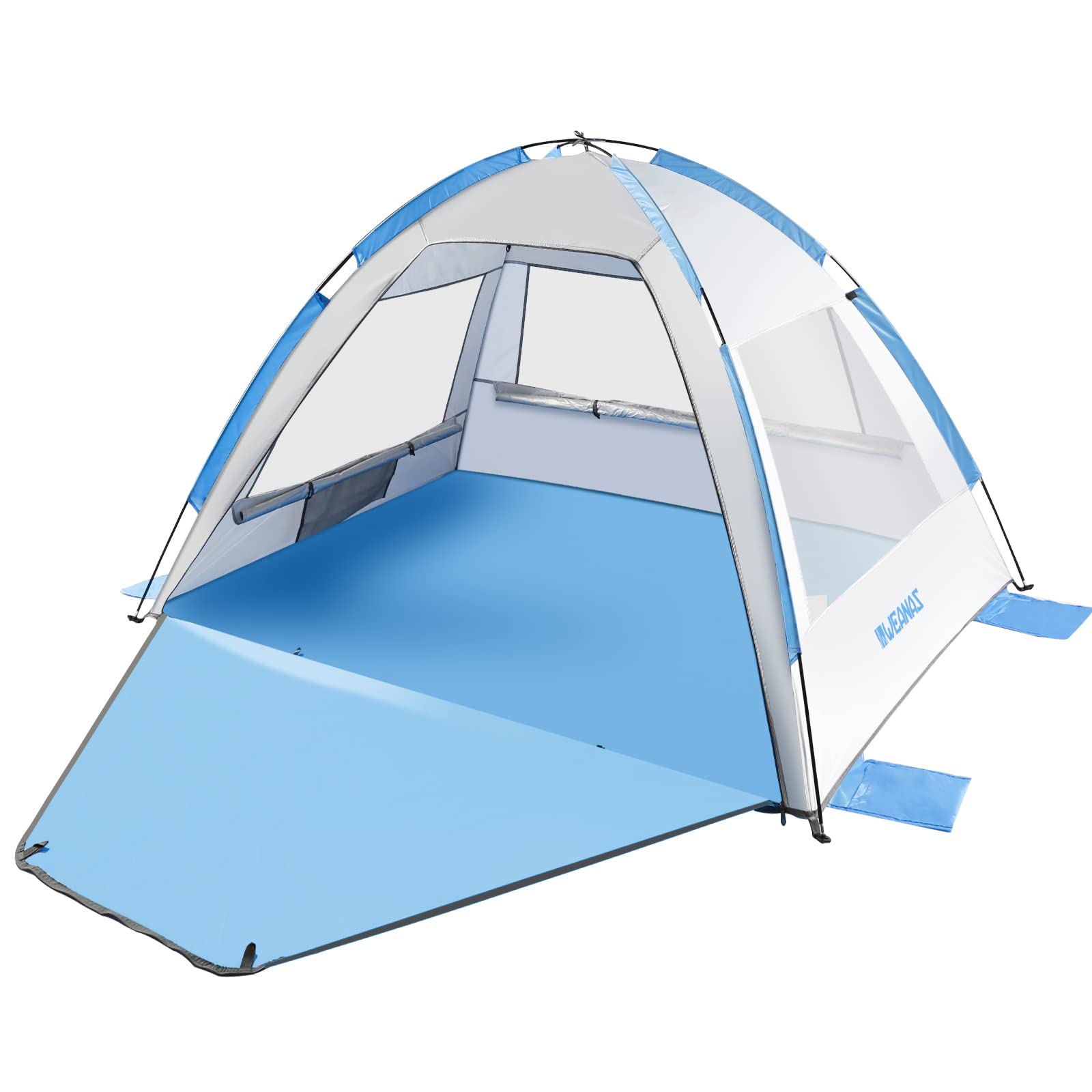 Weanas Beach Tent Sun Shelter, 3-4 Person Portable Sun Shade Shelter UV Protection Easy Setup Lightweight Beach Shelter Tent with Extended Floor & 3 Ventilating Roll Up Windows