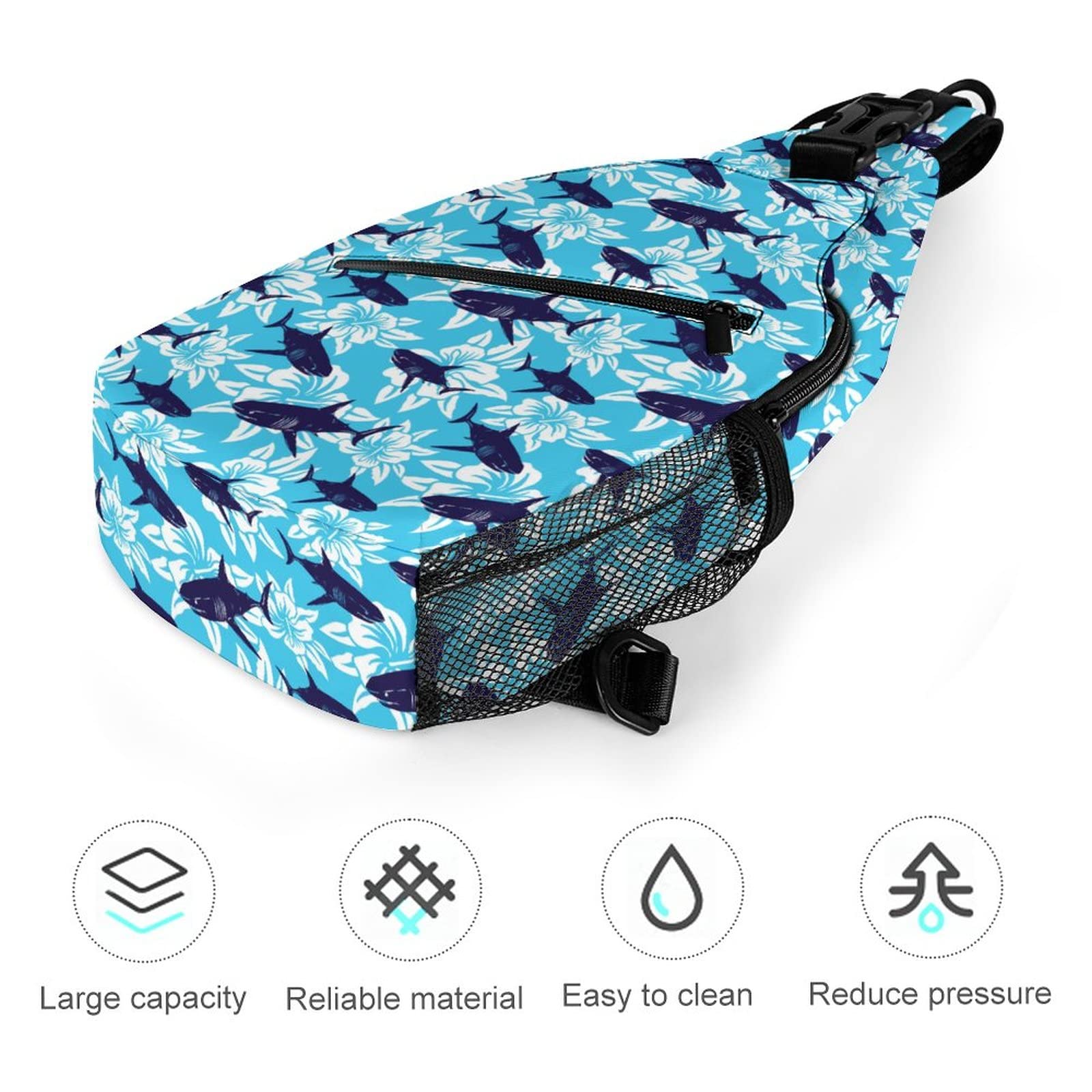 VSOFMY Sling Bag for Men Women Crossbody Sling Backpack for Travel Hiking Daypack Chest Bag Shark