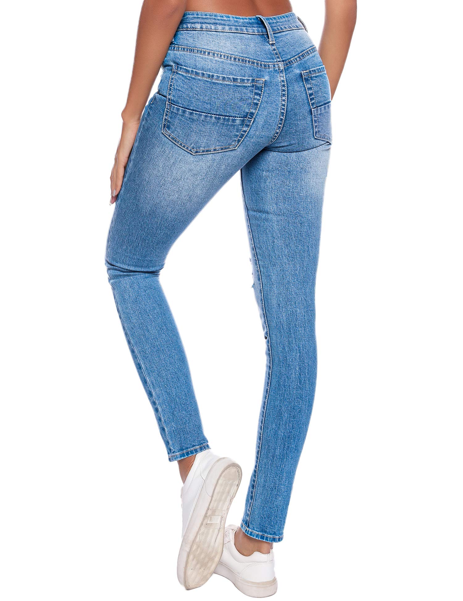 Resfeber Women's Ripped Boyfriend Jeans Stretch Distressed Jeans Capri Mom Jean with Hole