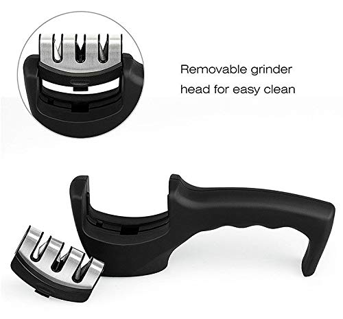 Smart Sharp Knife Sharpener - Professional 3 Stage Manual Sharpener for Sharpening Kitchen Knives - Ceramic Stone, Tungsten Carbide Plates, Diamond rods. Ergonomic Design, Black/Chrome Finish