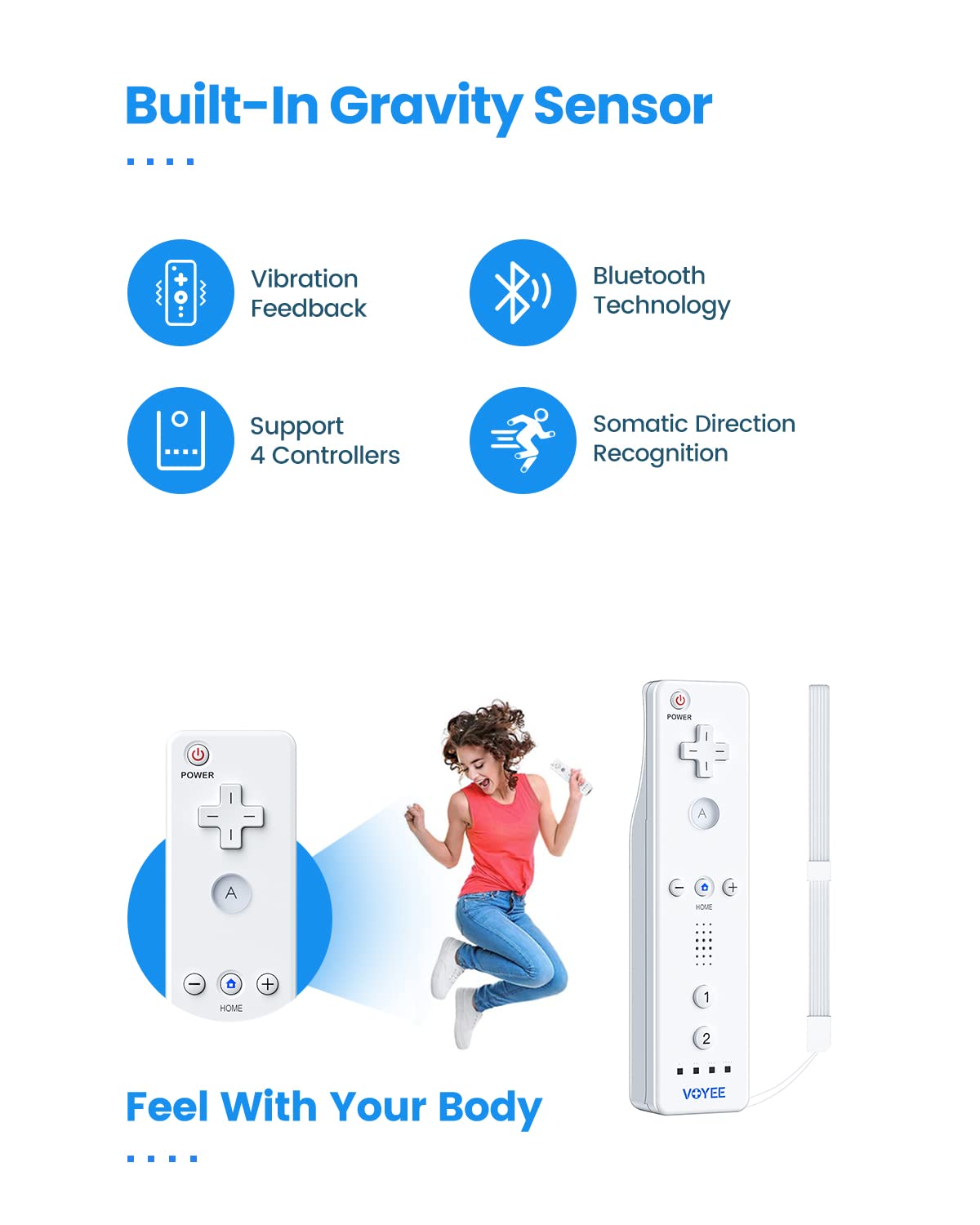 VOYEE Controller Compatible with Wii Remote Controller and Nunchuck, Wireless Controller Built in 3-axis Motion Plus Compatible with Nintendo Wii/Wii U with Silicone Case and Wrist Strap(White)