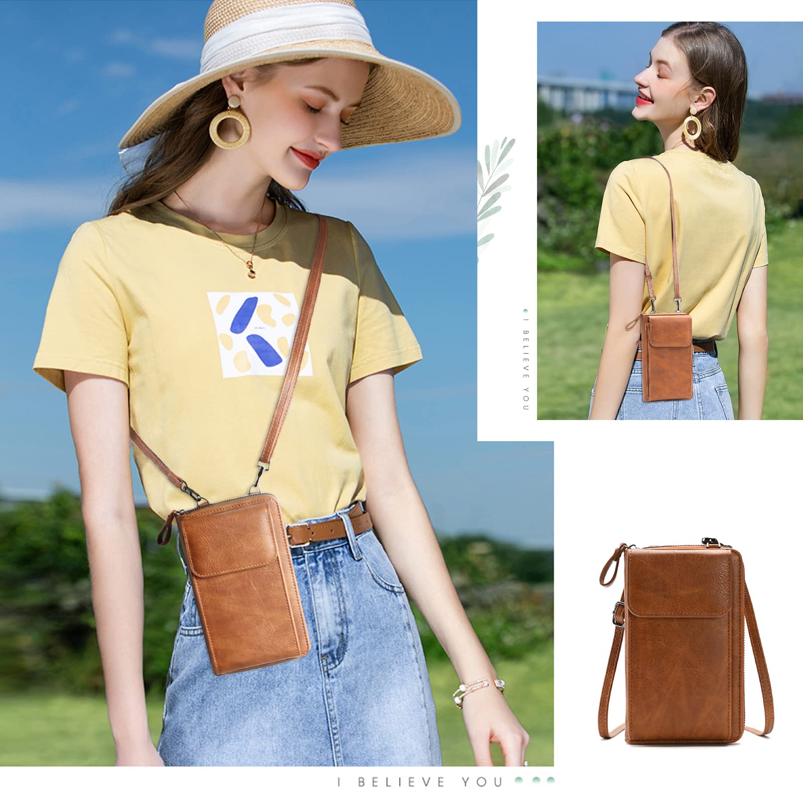 YAMEIZE Small Crossbody Bag for Women - Travel Shoulder Bag Cell Phone Wallet Purse witn Adjustable Shoulder Strap