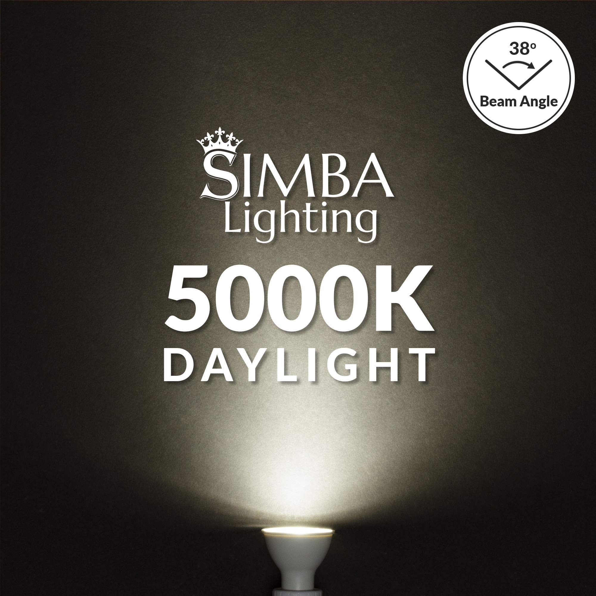 Simba Lighting LED GU10 5W Non-Dimmable Spot Light Bulb (6 Pack) Halogen 50W Replacement MR16 Shape for Accent, Recessed, Track Lighting, 38° Beam, 120V, Twist-N-Lock Bipin Base, 5000K Daylight