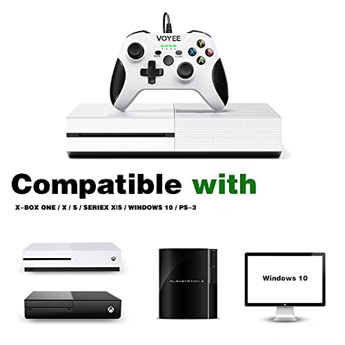 VOYEE Xbox One Controller, Wired Controller Compatible with Xbox One/X/S/PC Windows 11/10/8/7 with Headphone Jack/Double Shock - White