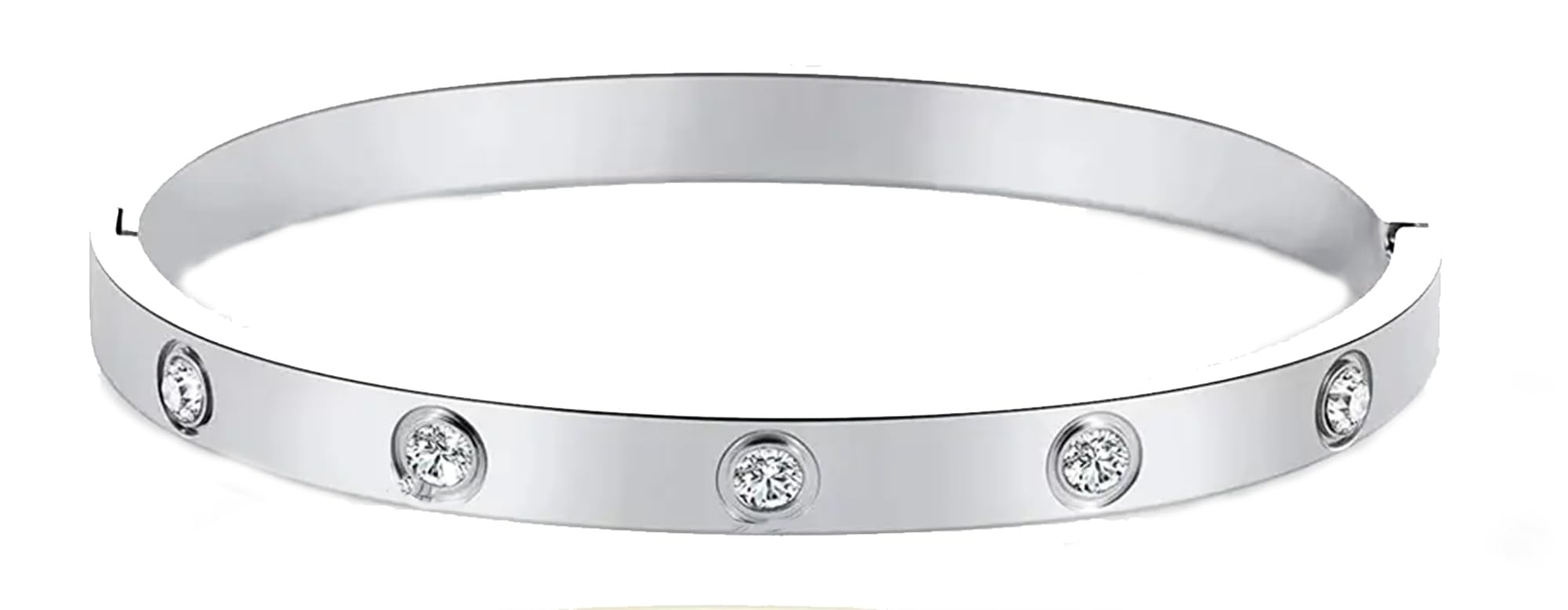 VPKJewelry Stainless Steel Present for Girls Womens Teen Jewelry Oval Bracelet Bangle Birthday gifts Silver White Yellow Gold Plated Cubic-Zircon stones free red nice box (White, 7.50)