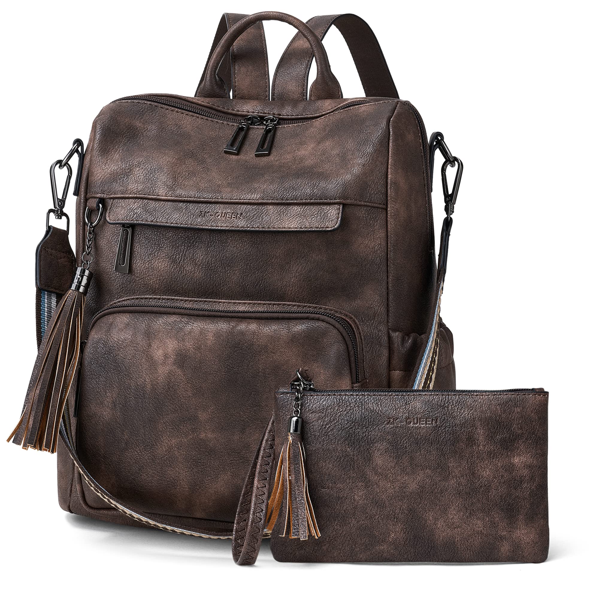ZK-Queen Backpack Purse for Women Fashion Leather Designer Backpack Purses With Wristlets Travel Shoulder Bags