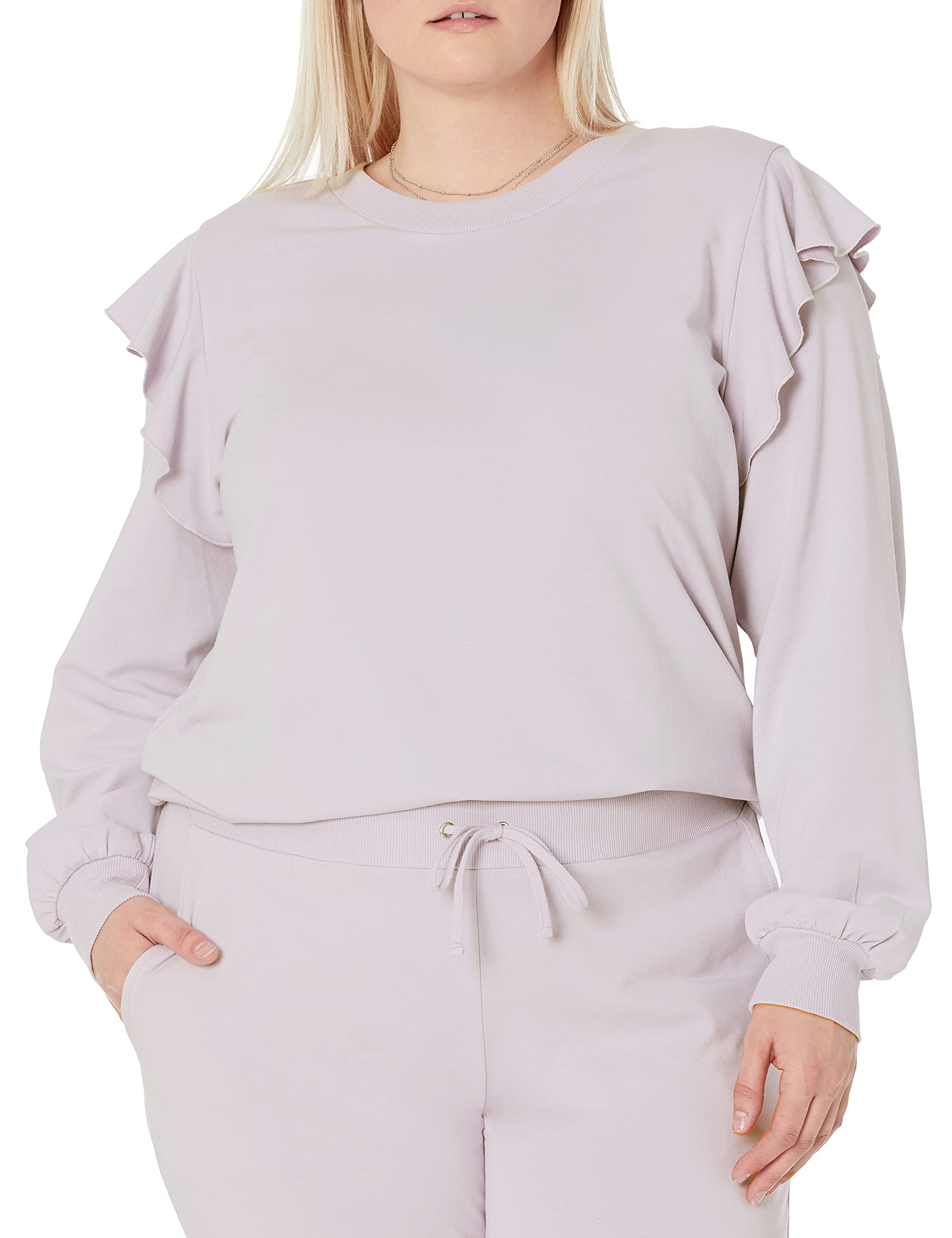 The Drop Women's Ruby Ruffle Sleeve Crewneck Sweatshirt, Dusty Purple, S
