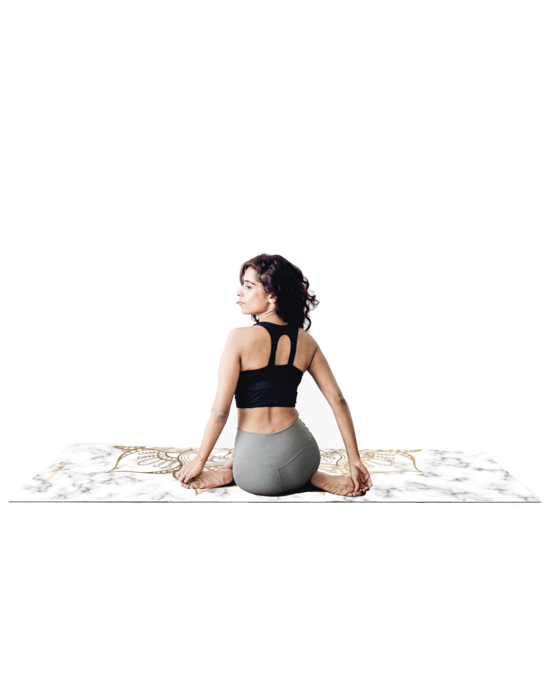 Shakti Warrior Lotus yoga mat - Premium Printed Natural Eco-friendly Non-Slip Mat Great for Hot Yoga, Pilates, Workouts (72 inch x 24 inch x 3mm thick)