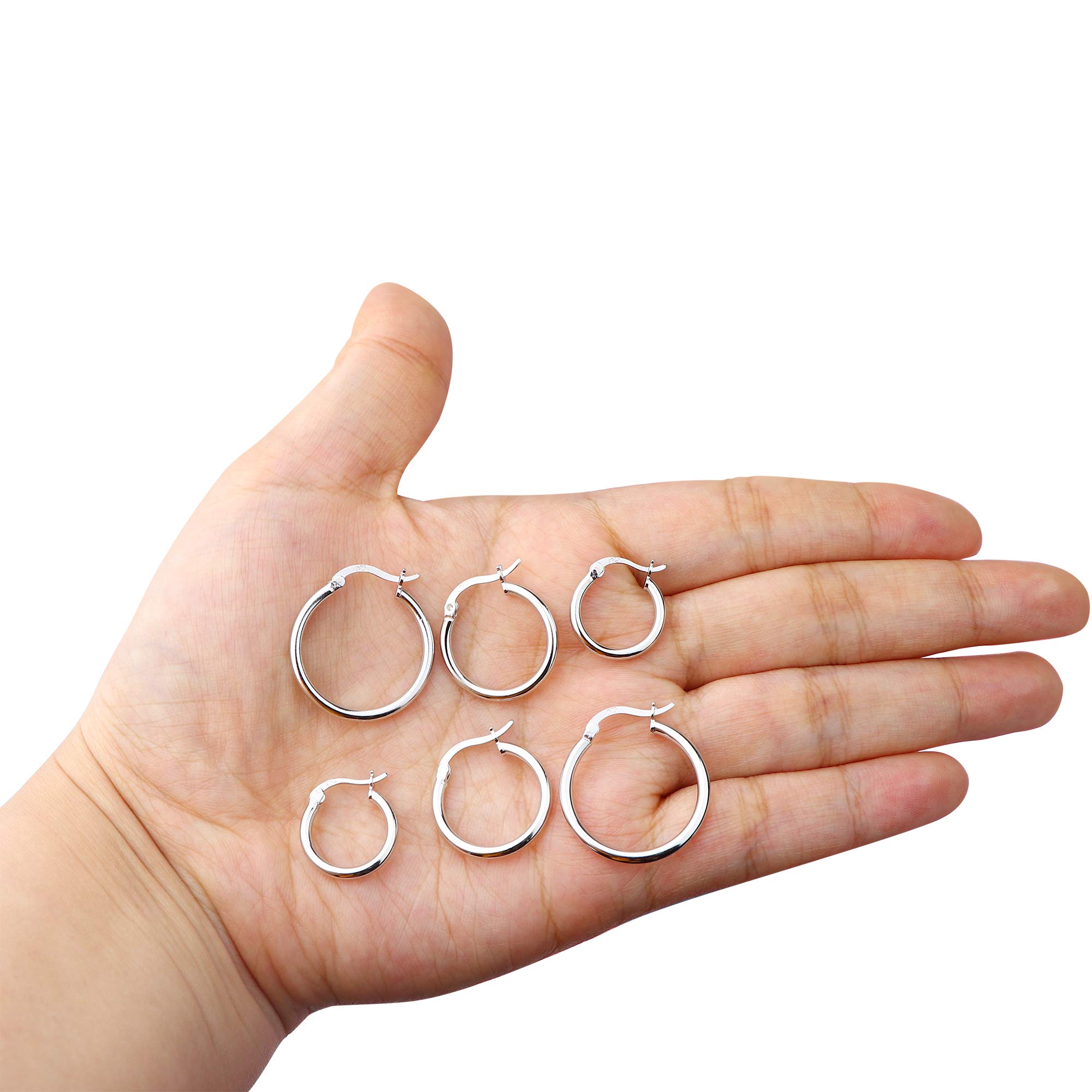 Sllaiss 3 Pairs Sterling Silver Round Hoop Earring for Women Lightweight Click-Top Hoop Earring Hypoallergenic 10-20MM