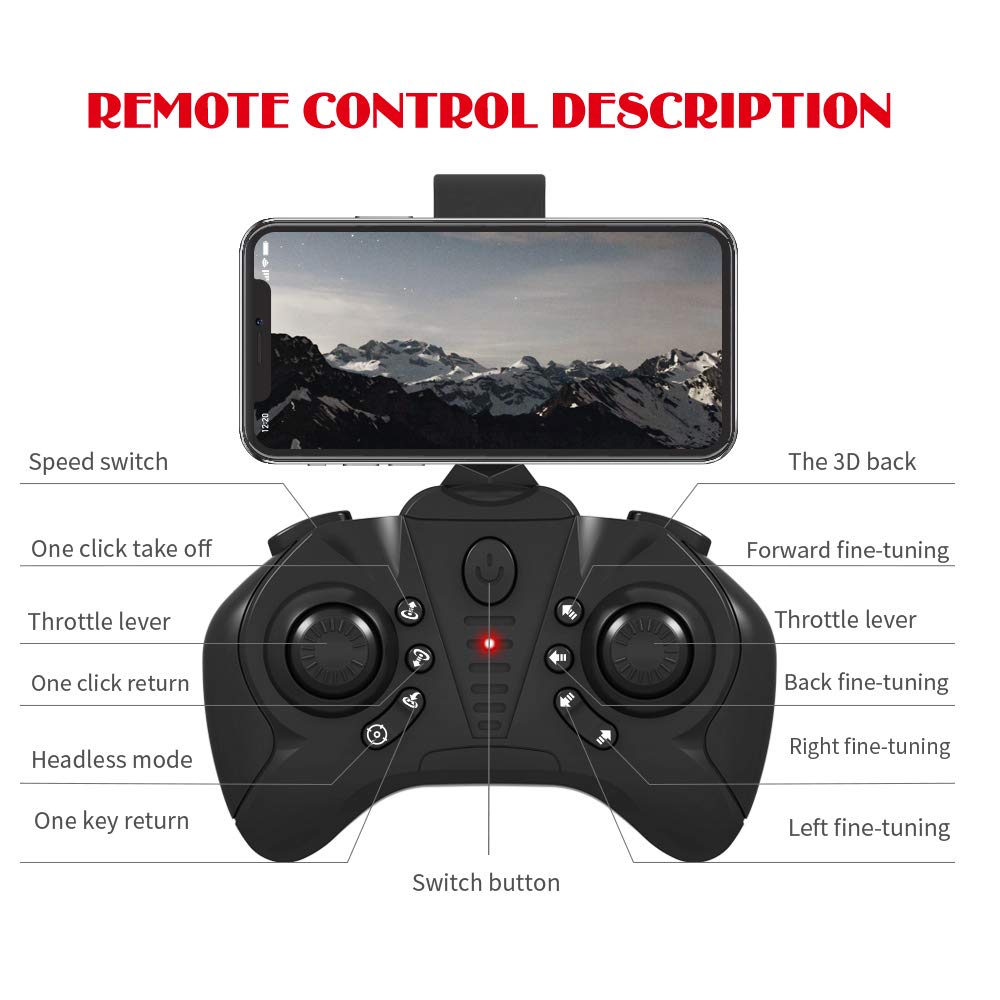 Super Small Mini Drones with Camera for Adults 4K Drones for Kids Beginners Toy Quadcopter with APP FPV Video, Altitude Hold, Headless Mode, Trajectory Flight (Black, 1 Battey&1080P WiFi Camera)