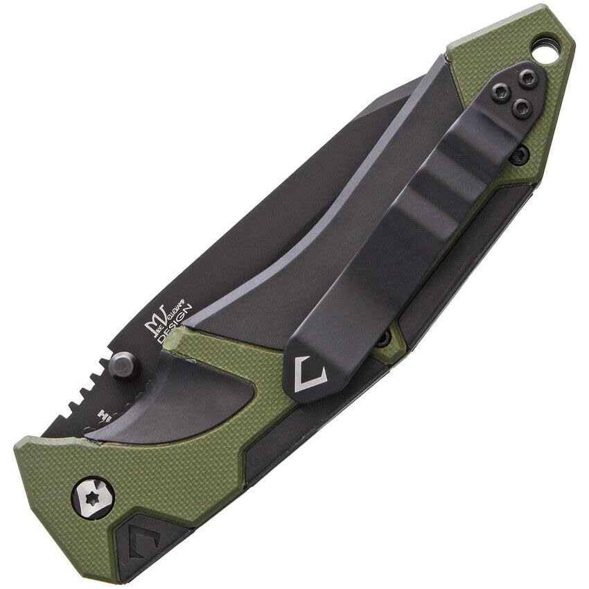 PIÑATAS OLE Fractal Assisted A/O Green G10 Folding Black D2 Steel Pocket Knife 30176