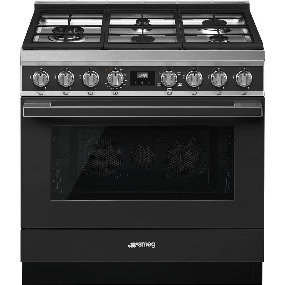 Smeg Portofino Aesthetic Pro-Style Freestanding All-Gas Range 36-Inch with 5 Burners, 4.5 Cu. Ft Capacity (Matt Black)