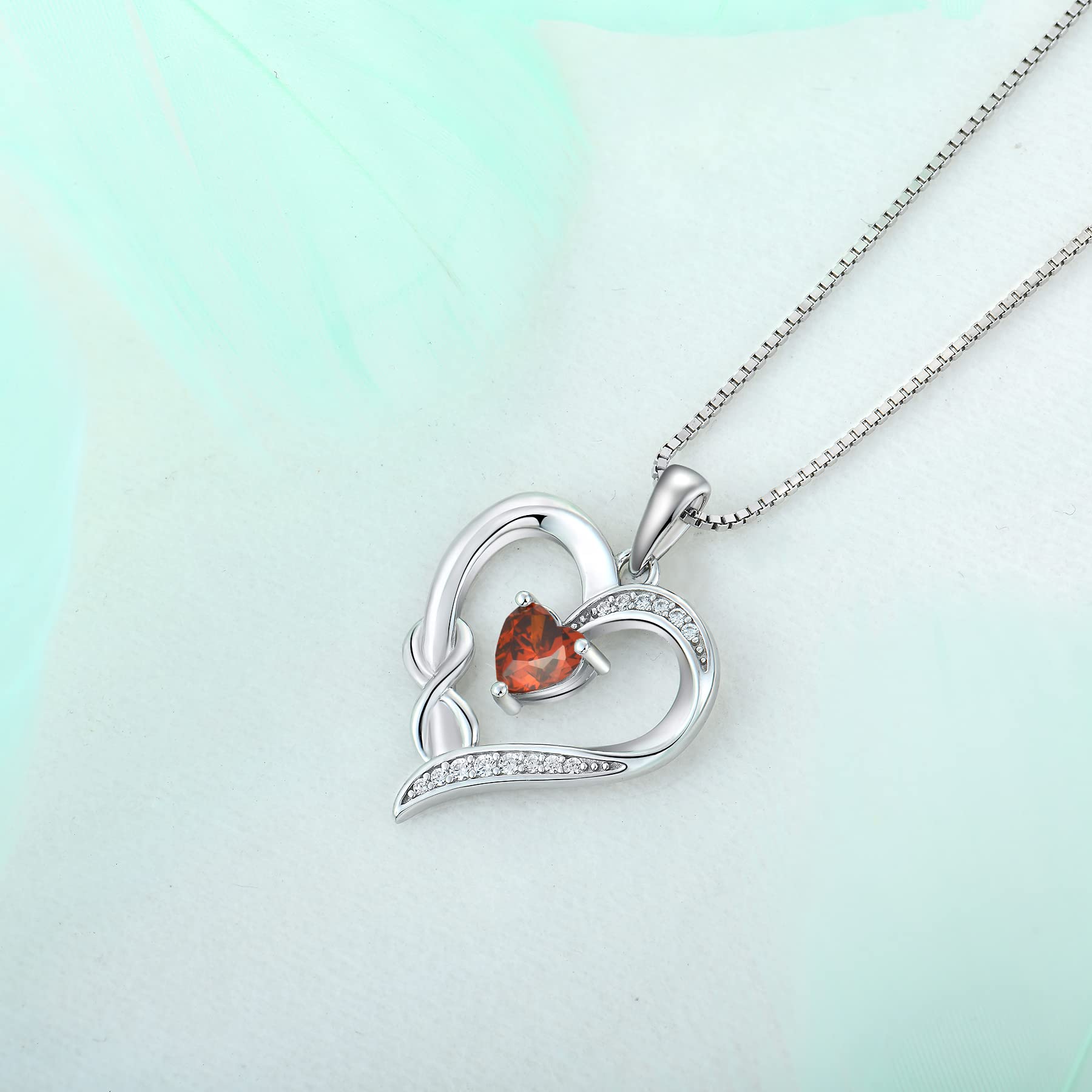 STARCHENIE Infinity Heart Necklace 925 Sterling Silver Love Heart Pendant Created Ruby Jewelry for Women