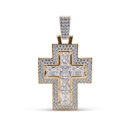 The GLD Shop Prong Set Center Stone Baguette Cross Pendant - Gold