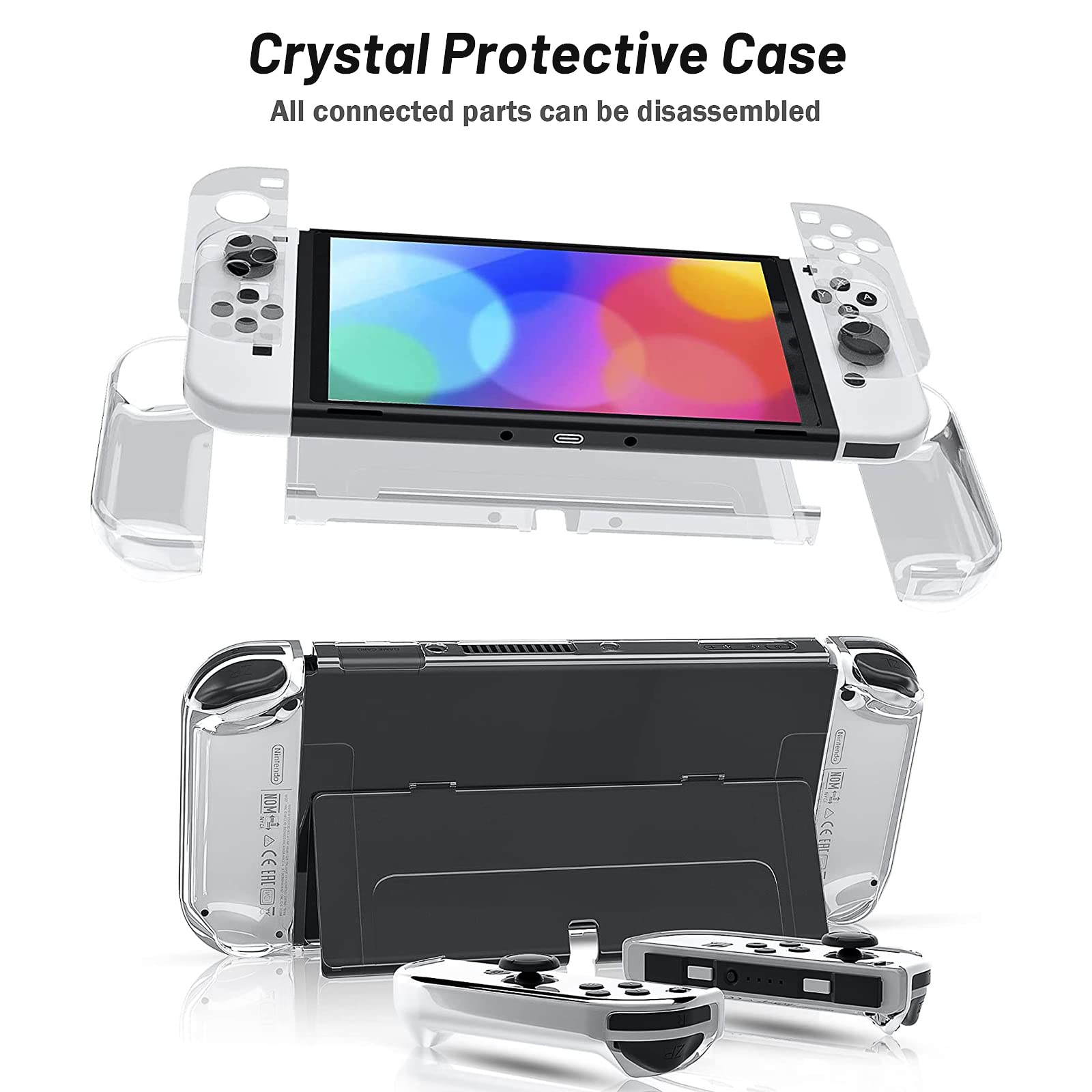 Switch OLED Accessories Bundle Kit - Transparent Case Cover, Screen Protector, Carrying Case Bag, Adjustable Stand, Game Card Case, Joycon Charging Dock for Nintendo Switch OLED Model (2021)