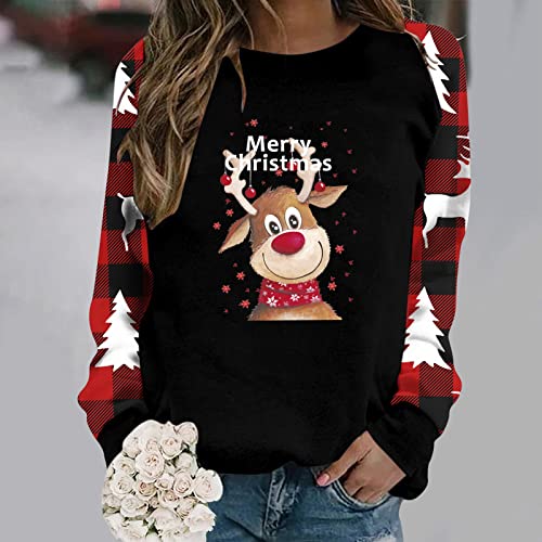 Womens Round Neck Christmas 3d Print Sweatshirt Fashion Long Sleeve Tops Autumn and Winter Cute Pullover