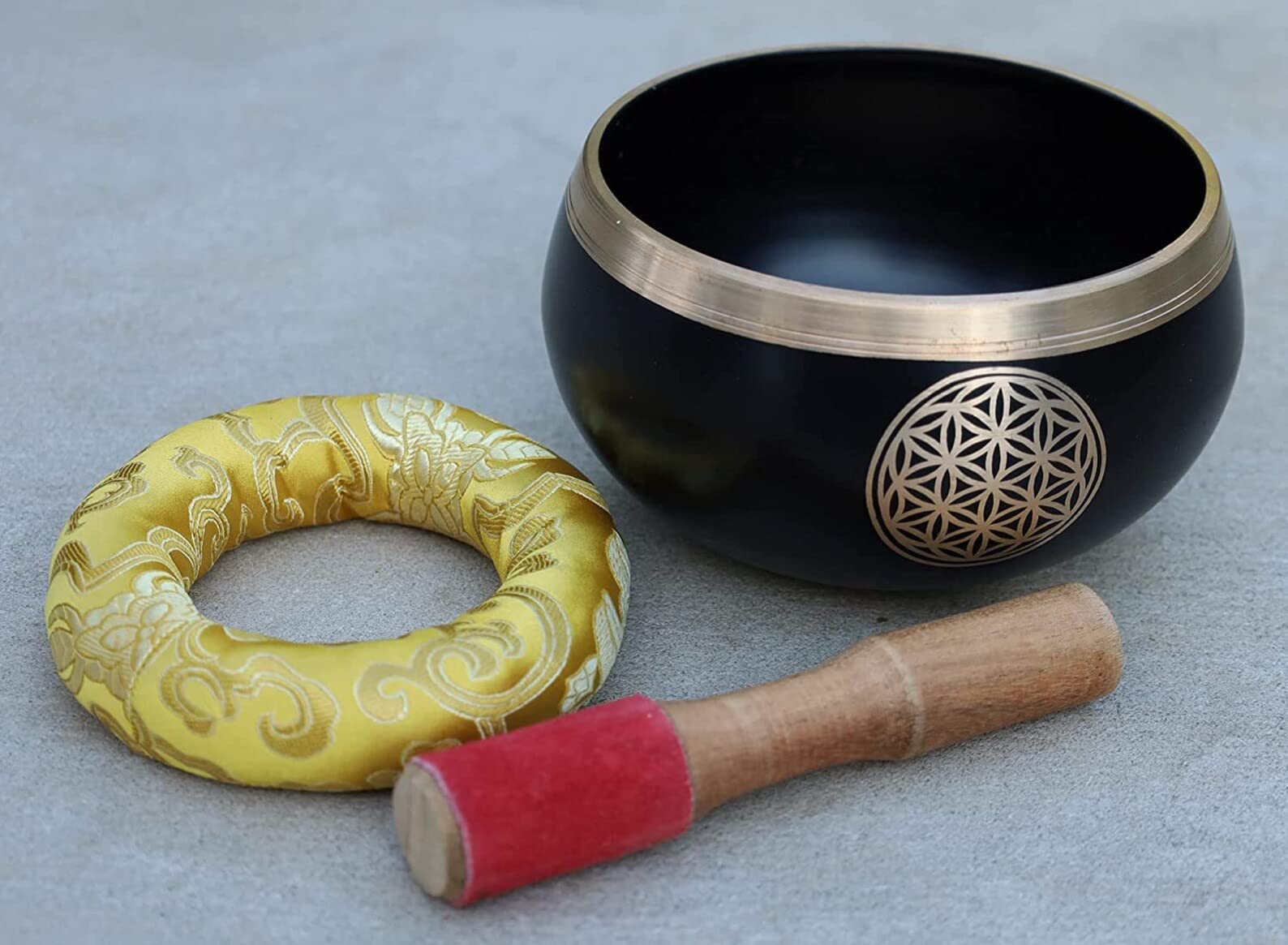 Tibetan Flower Of Life Singing Bowl Mallet Cushion Set ~ For Meditation, Yoga, Spiritual Healing and Mindfulness ~ Extra Large