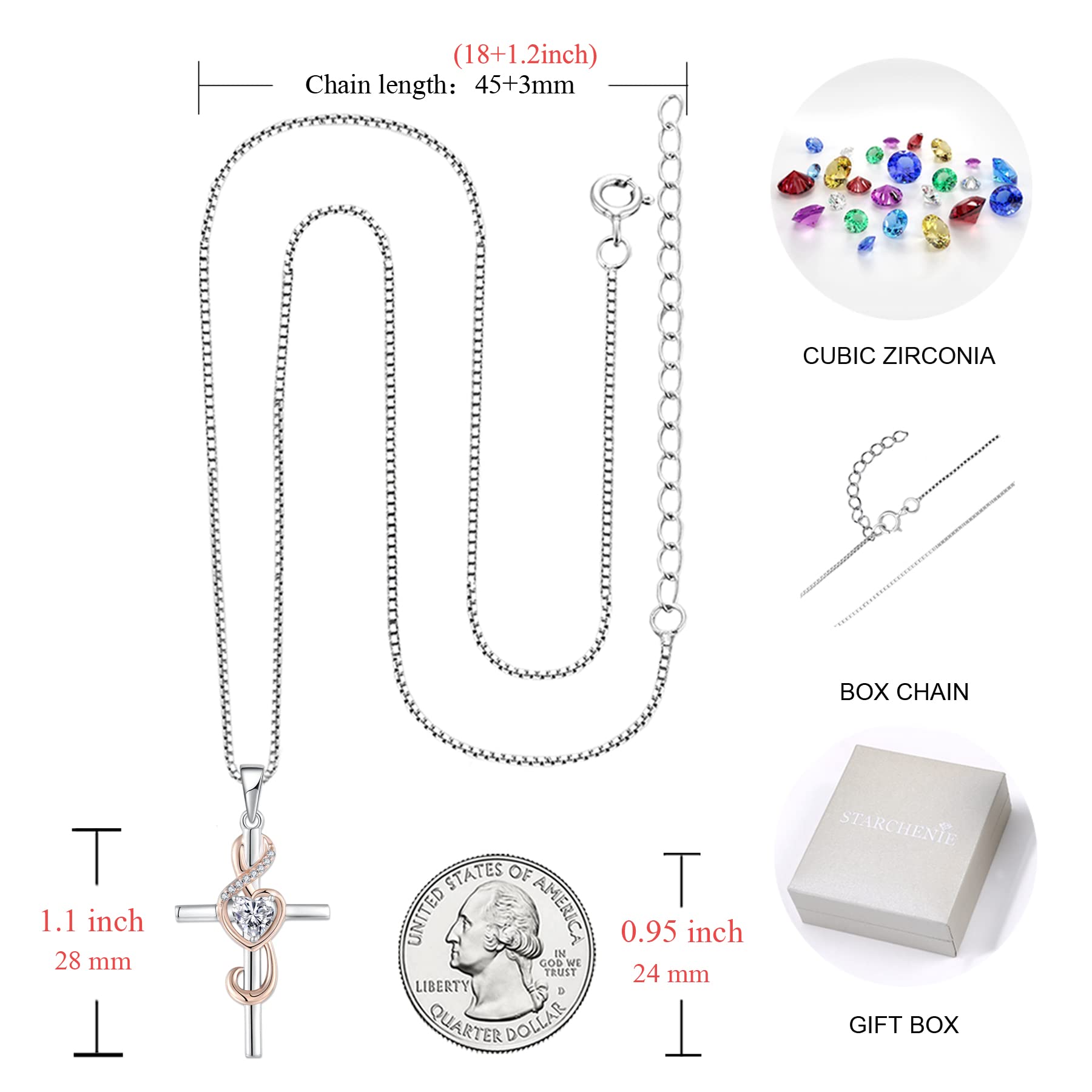 STARCHENIE Women's Note Cross Necklace Sterling Silver Treble Clef Crucifix Pendant Music Note Jewelry for Music Lover