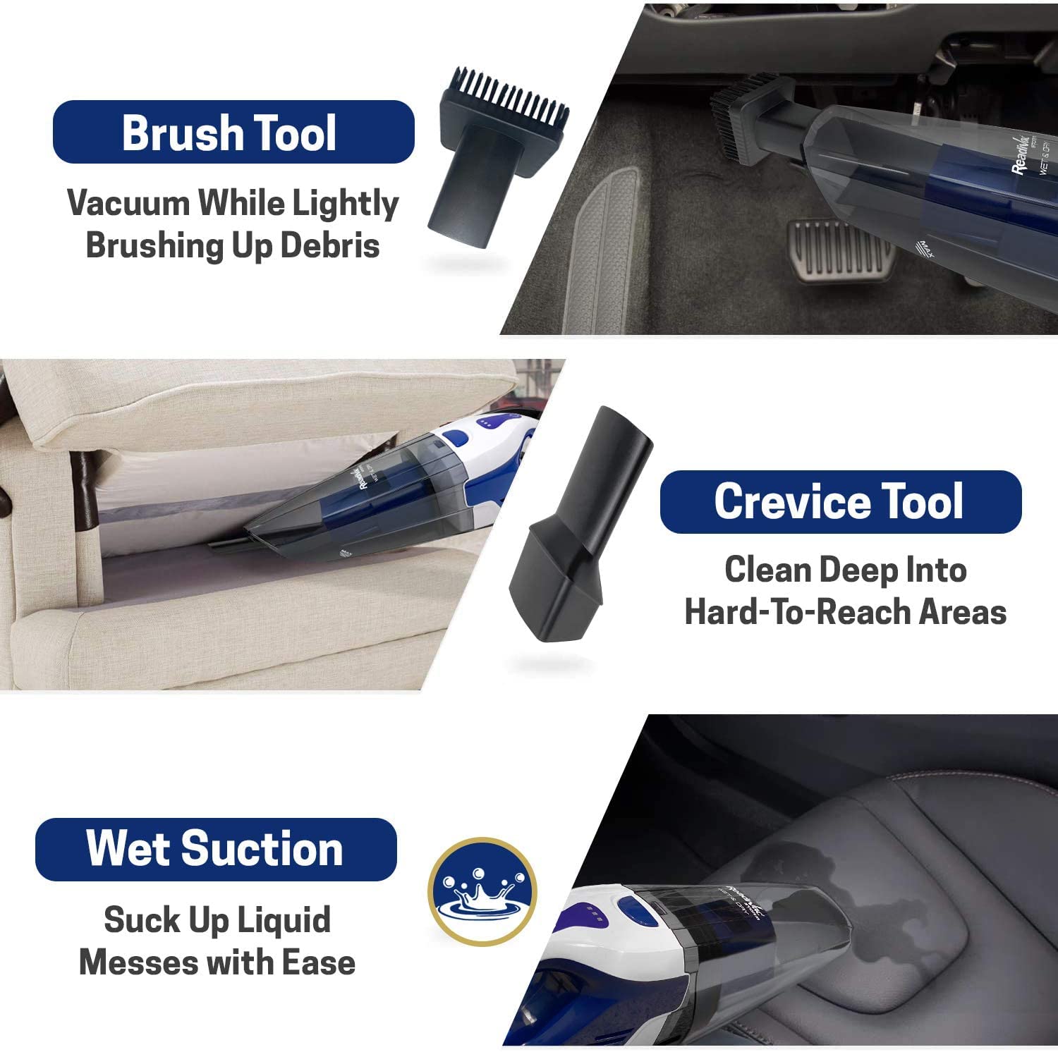 ReadiVac Kirby Storm Handheld, Wet & Dry Vacuum Cleaner, Powerful Cordless Hand Vac for Home & Car, Small Lightweight Handvac, 22.2volt Lithium-ion Rechargeable Battery, Medium, Blue