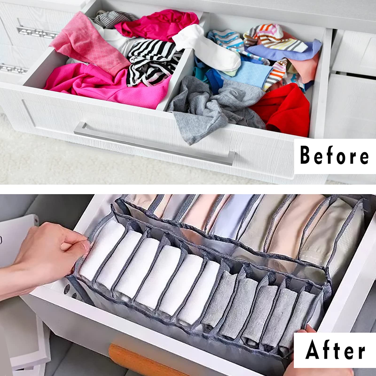 Tusjiain 4 Set Underwear Drawer Organizer Sock Organizer College Dorm Room Essentials Apartment Essentials Foldable Nylon Mesh Closet Organizer Dresser Organizer for Underwear,Socks-Gray