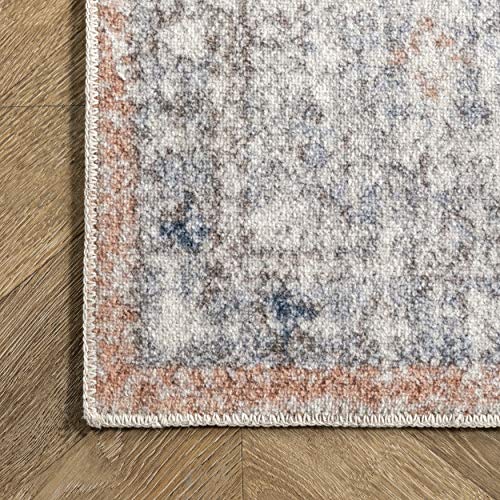 nuLOOM 5x8 Machine Washable Rain Haven Vintage Medallion Area Rug, Peach, Traditional Faded Design, Non-Slip Backing, Stain Resistant, For Bedroom, Dining Room, Living Room, Kitchen