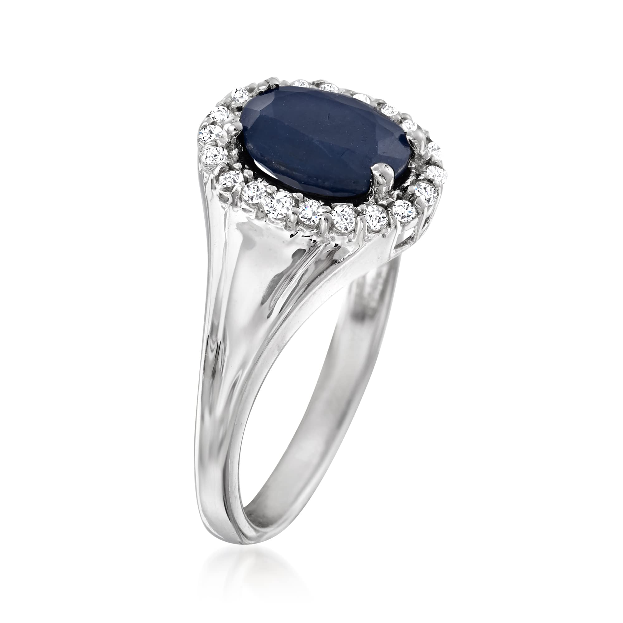 Ross-Simons 1.50 Carat Sapphire and .30 ct. t.w. White Topaz Ring in Sterling Silver. Size 6