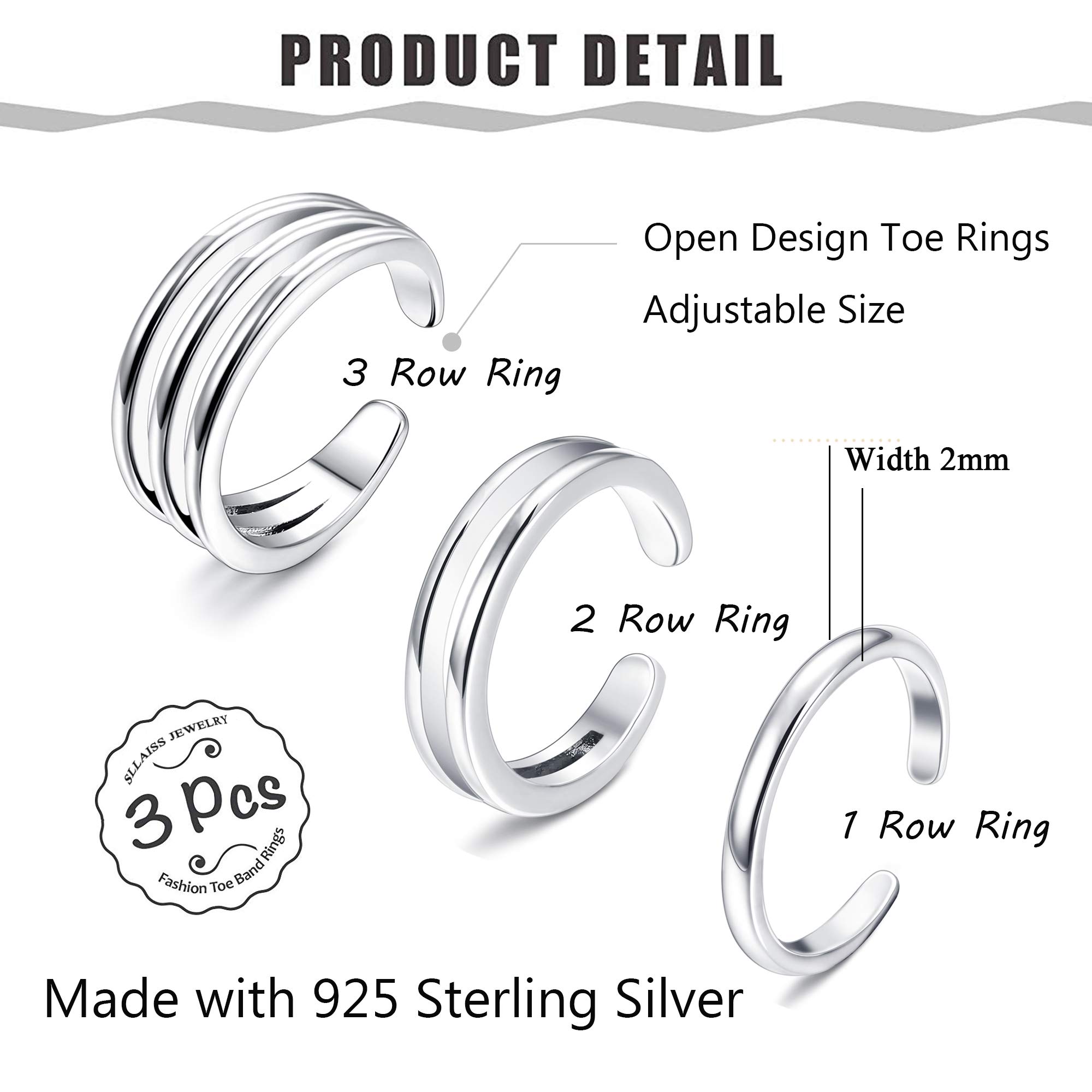 Sllaiss 925 Sterling Silver Minimalist Toe Rings Set Simple Open Thin Band Ring Adjustable for Women