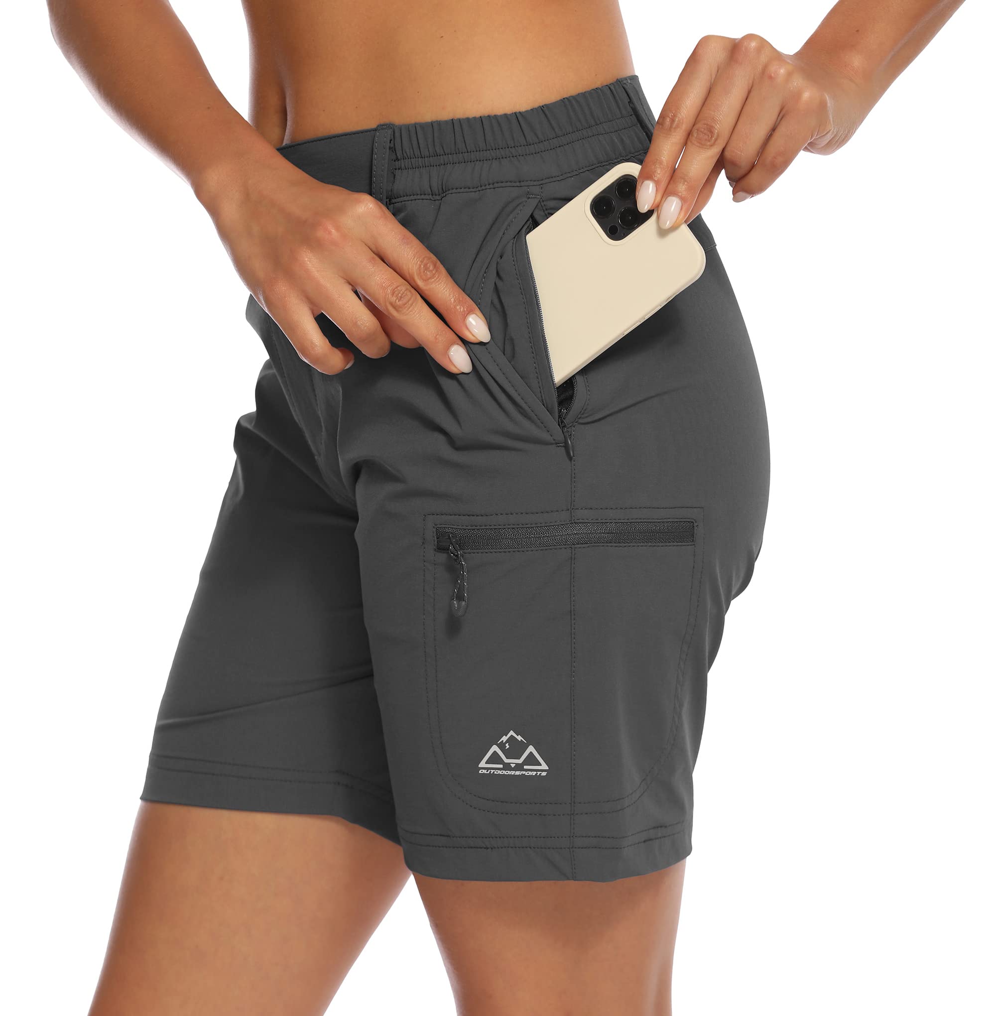 YSENTO Women Hiking Cargo Work Shorts Quick Dry Stretch Active Athletic Golf Shorts Zipper Pockets Dark Grey S