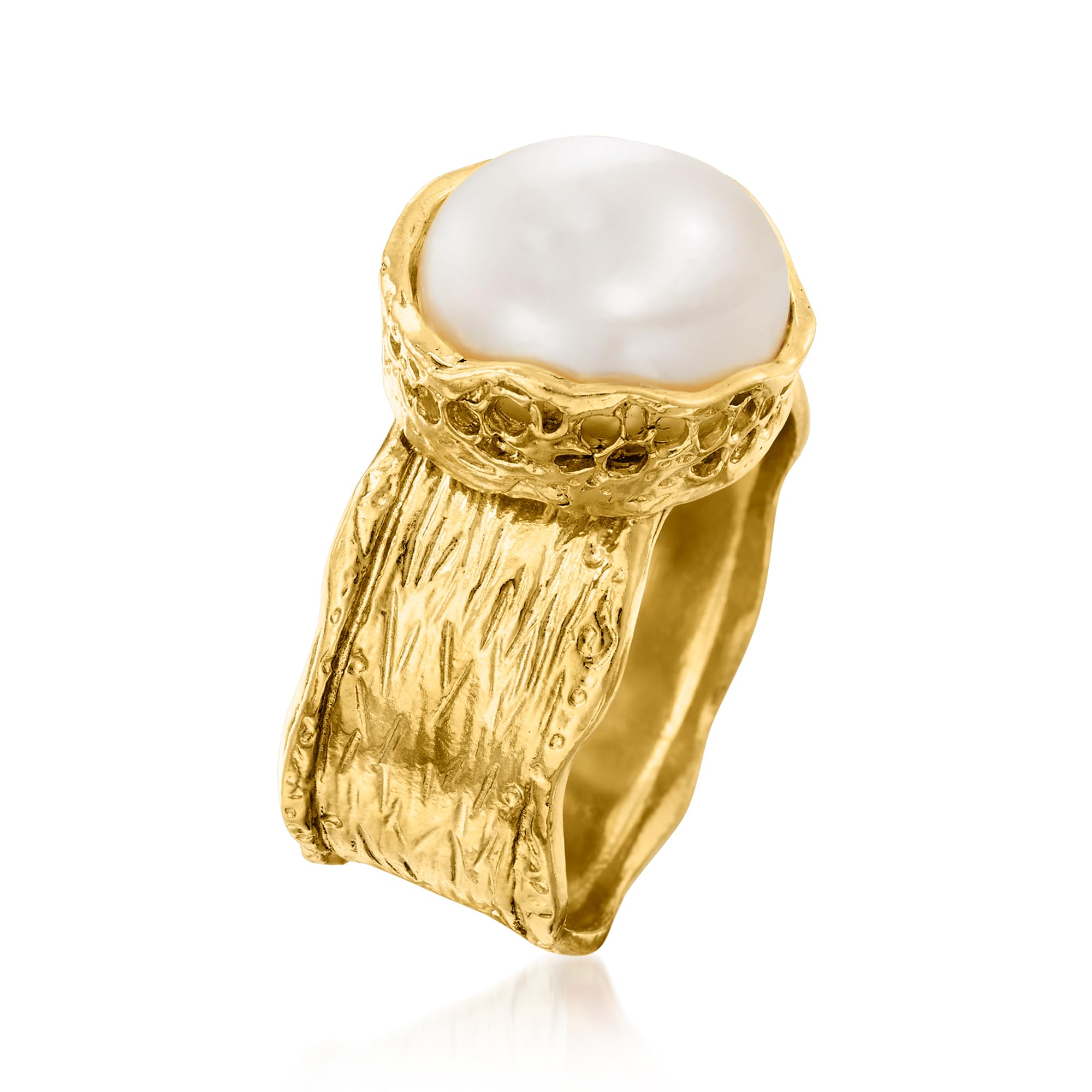 Ross-Simons 11.5-12mm Cultured Button Pearl Ring in 18kt Gold Over Sterling. Size 8