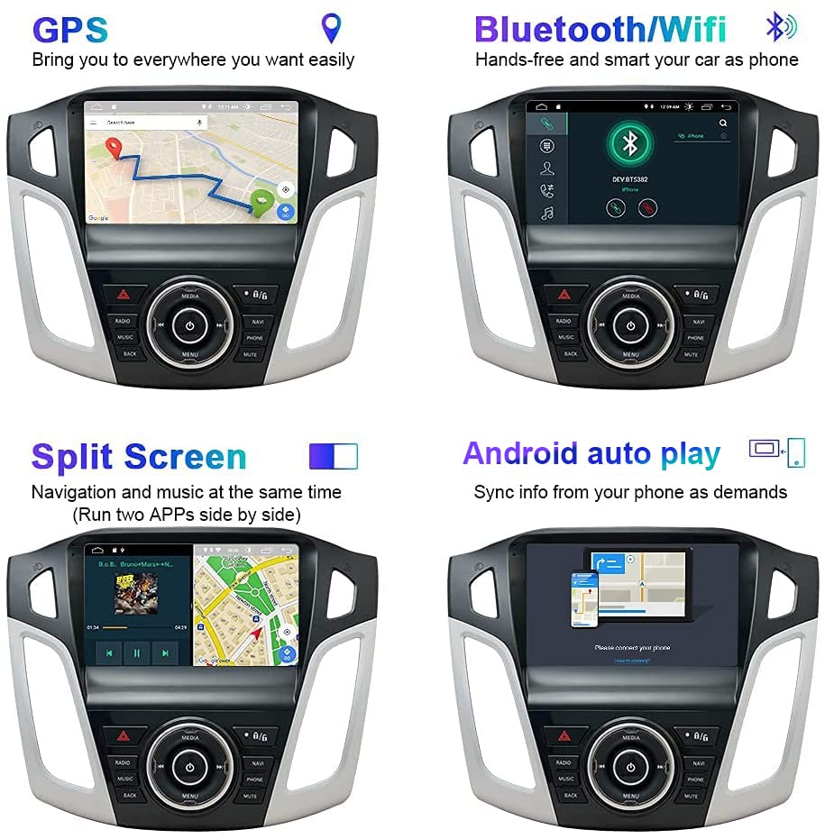 SWTNVIN Android 11 Car Stereo Head Unit 9 Inch IPS HD Touch Screen Radio for Ford Focus 2012-2017,in-Dash Navigation Support Bluetooth WiFi Car-Play Rear Camera DSP Multimedia Player,Octa Core 2+32GB