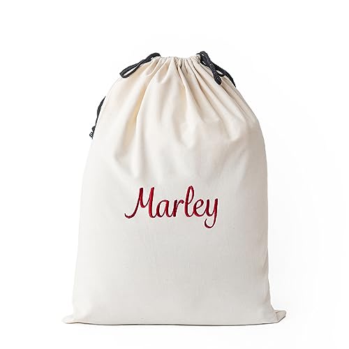 Qualtry Personalized Santa Sack Christmas Bag for Kids Presents (White 19.5โ x 26โ) - Large Cotton Sack with Drawstring - Giant Toy Bag with Embroidered Name