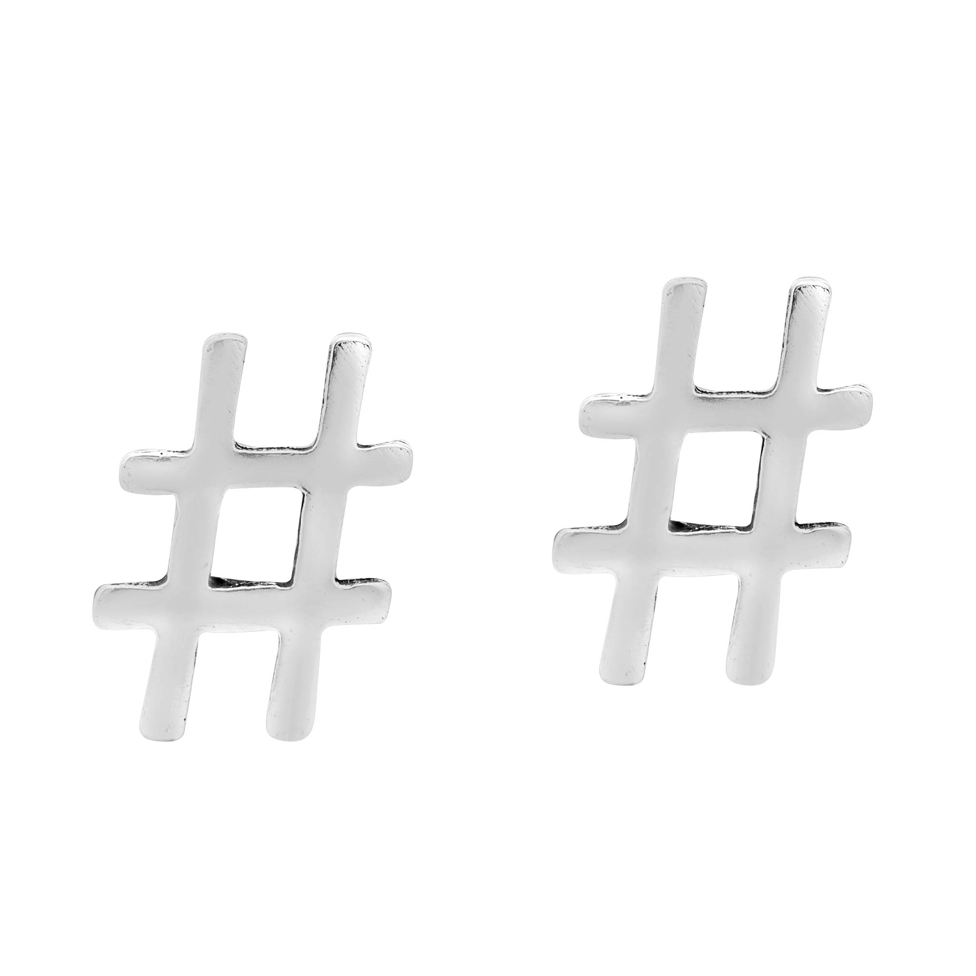 Trendy Minimalist Hashtag Symbol .925 Sterling Silver Post Stud Earrings