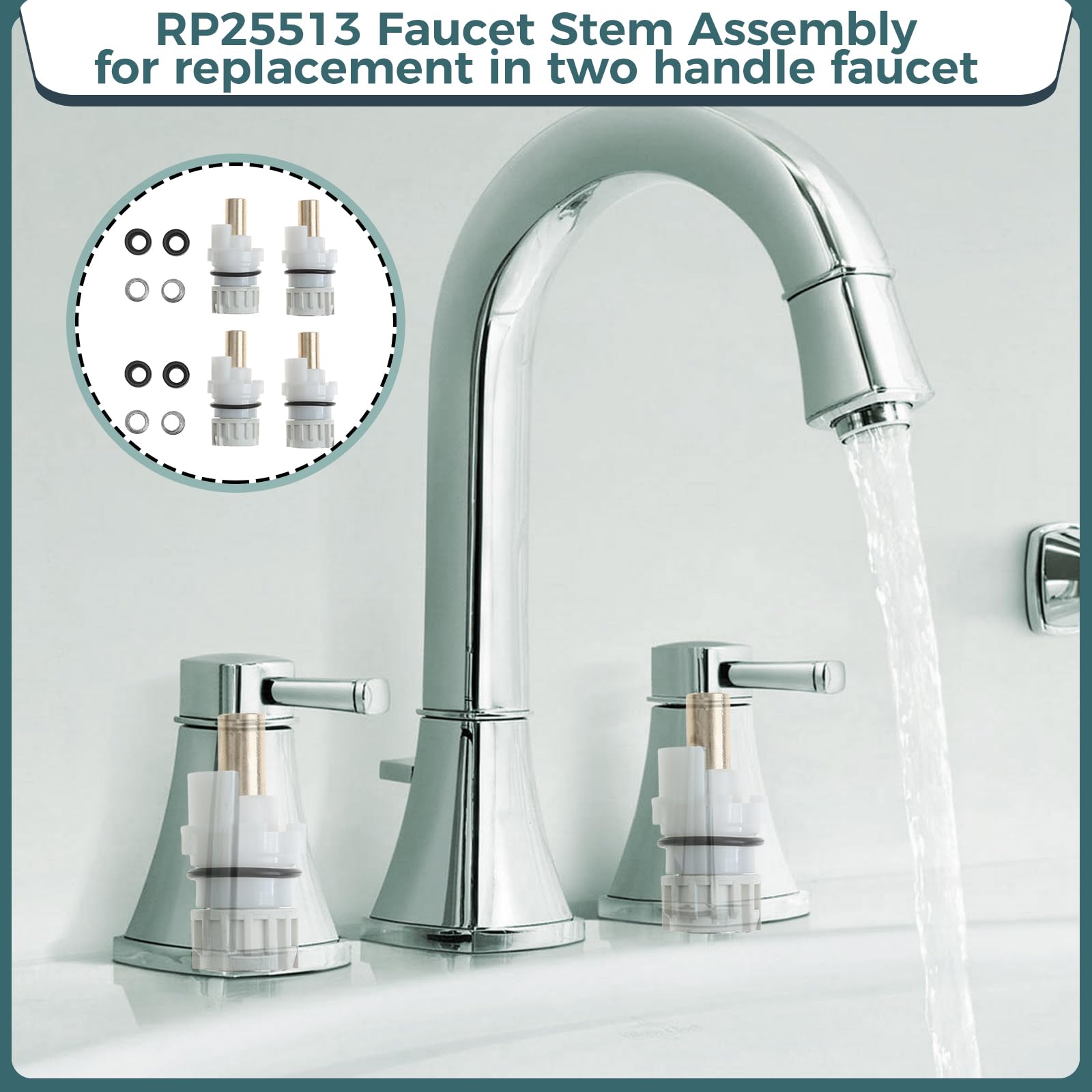 RP25513 Faucet Stem Assembly, Replacement Kit for Two Handle Faucet Repair Kit with RP4993 Seats and Springs, Cartridge for Kitchen Faucet Repair Kit, 4 Pack