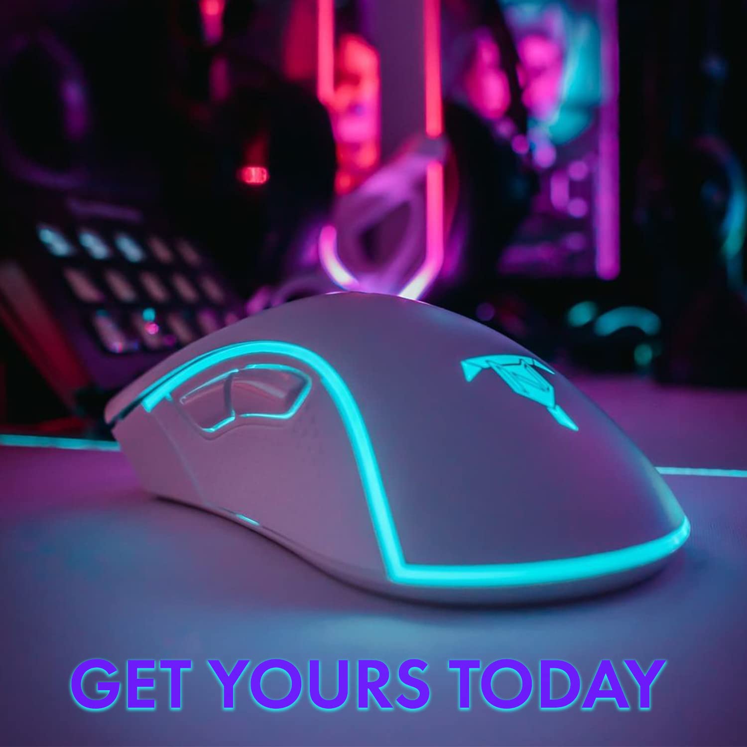 Tilted Nation White Gaming Mouse Wired, LED RGB Mouse for PC Gamers w/Lightweight Paracord Cable USB, 7 Programmable Buttons, Ergonomic Side Grips, 10K DPI, Mechanical Switches - White Mouse