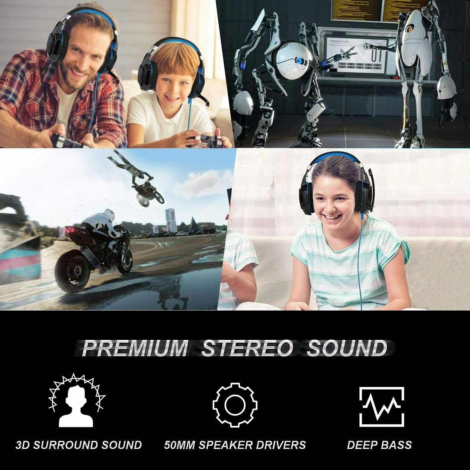 Stereo Gaming Headset with Mic for Xbox One/PS4, Over-Ear PC Headphones Low Bass Sound, 3.5mm Jack, Volume Control, for PS4 / Xbox One S/Xbox One/Nintendo Switch/PC/Mac