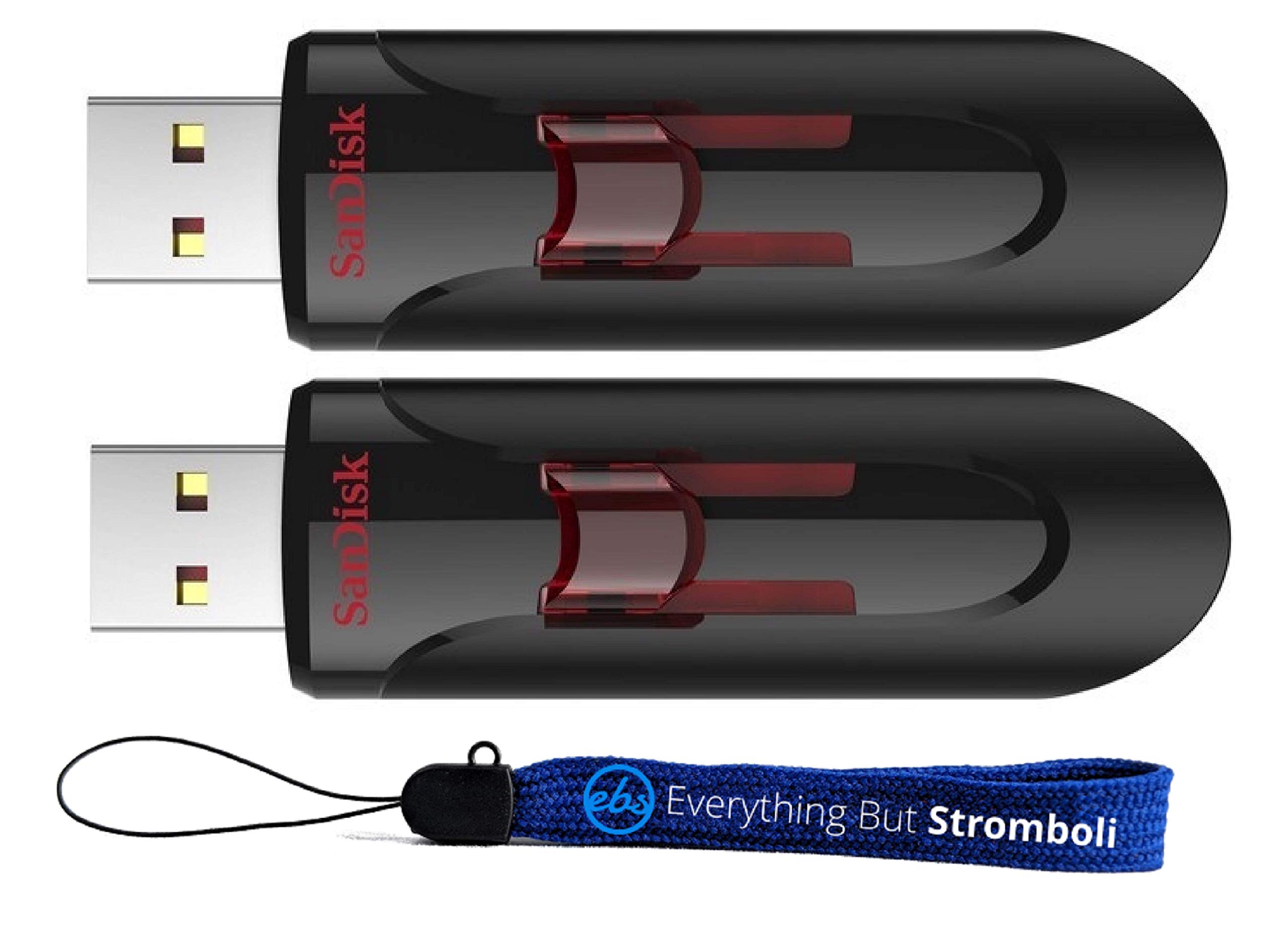 SanDisk 64GB Glide 3.0 CZ600 (2 Pack) 64G USB Flash Drive Flash Drive Jump Drive Pen Drive High Performance - with (1) Everything But Stromboli (tm) Lanyard