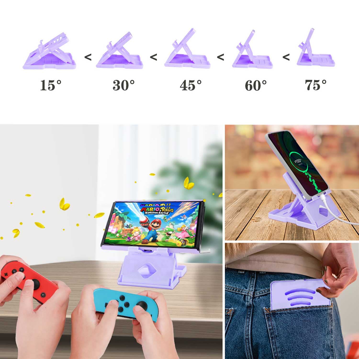 YOOWA Cute Switch Carrying Case for Nintendo Switch - Purple 4 in 1 NS Carry Case Bundle for Girls with Dockable Cover Case, Game Card Case and Kawaii Playstand - Accessories Set for Nintnedo Switch