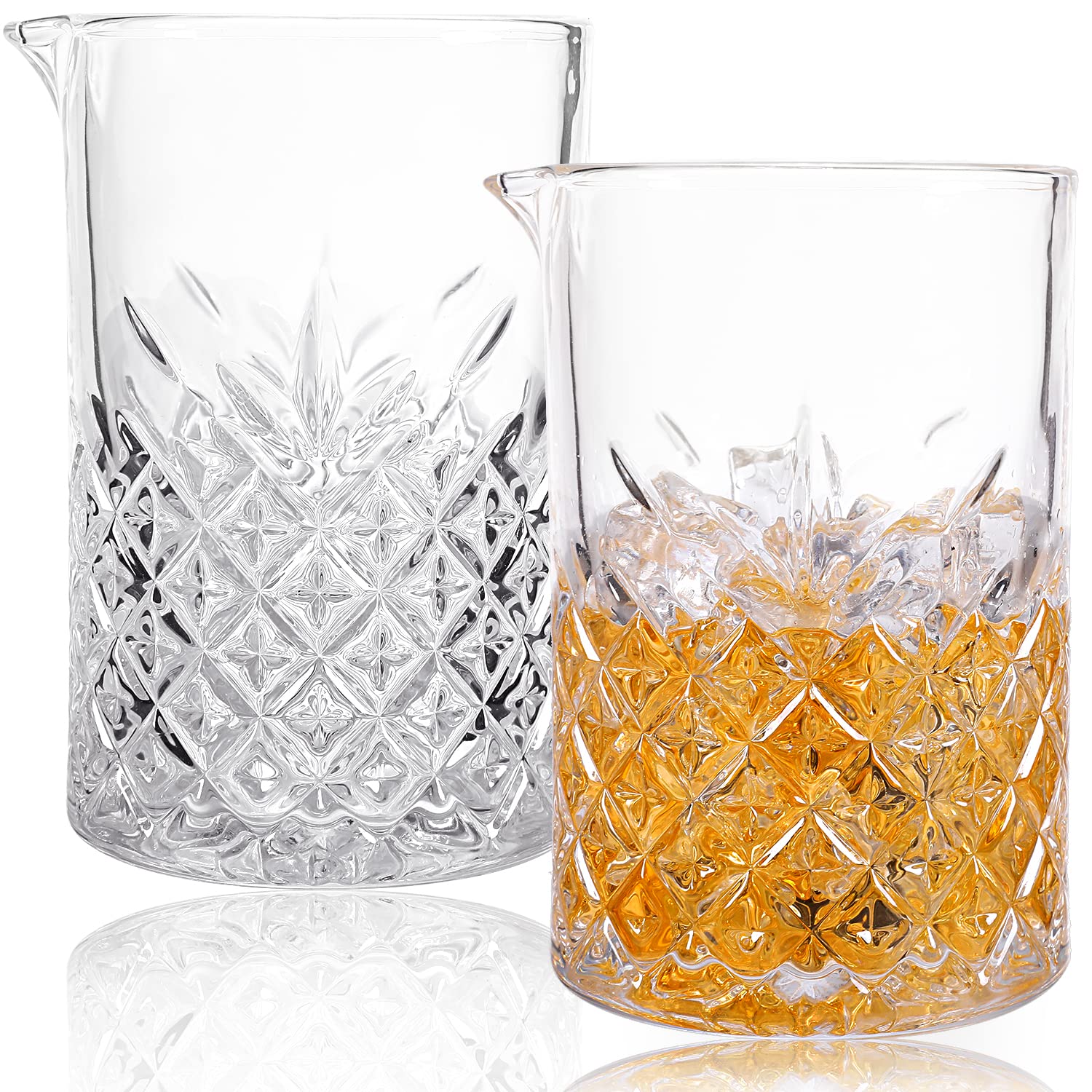 SogYupk 2 Pack Cocktail Stirring Glasses,24oz Drink Mixing Glasses,Crystal Glass Cocktail Mixing Glasses, Thick Weighted Bottom, Professional Bartender's Mixer Glass Stirring Glasses,Bar Tools.