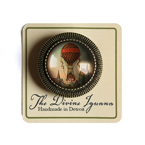 Red Hot Air Balloon Steampunk Clock Bar Brooch