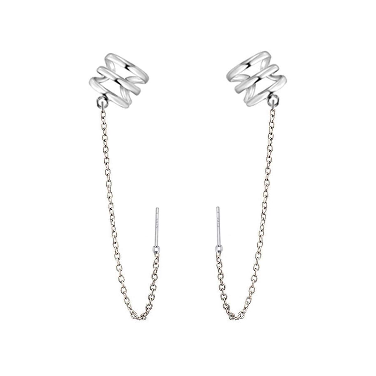 SLUYNZ 925 Sterling Silver Ear Cuff Earrings Chain for Women Crawler Earrings Wrap Helix Climber Earrings (A-Silver)