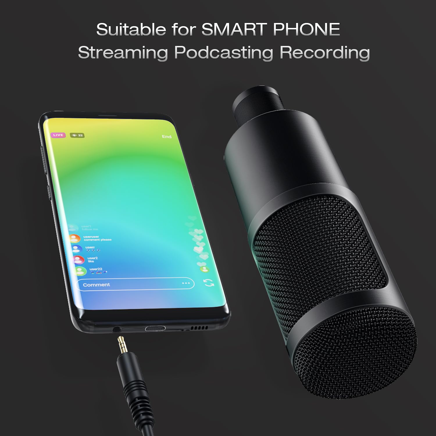 YUANSHIHUI Podcast Microphone USB Kit Streaming 192kHZ/24bit Plug & Play PC Computer for Recording, Gaming, Desktop, Windows, Mac, YouTube, Streaming, Singing, Deep Black