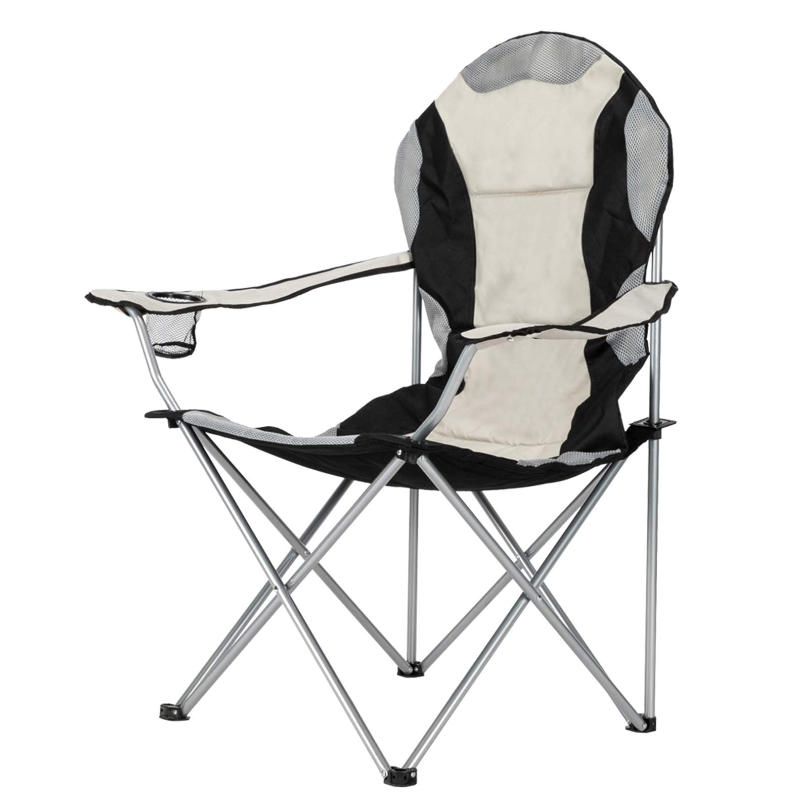 Vasitelan Outdoor Camping Chair with Back Support, Padded Lawn Chairs Folding Arm Chair with Bag, Cup Holder