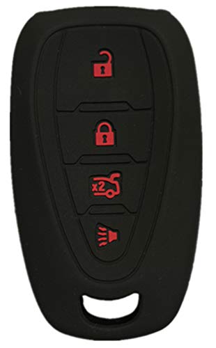 RUNZUIE Silicone Keyless Entry Remote Key Fob Cover Protector Compatible Fit for Chevrolet mailibu camaro Black with Red 4 Buttons